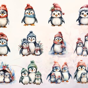 Holiday Winter Penguin Pngs (25), Watercolor Christmas Season Clipart ...