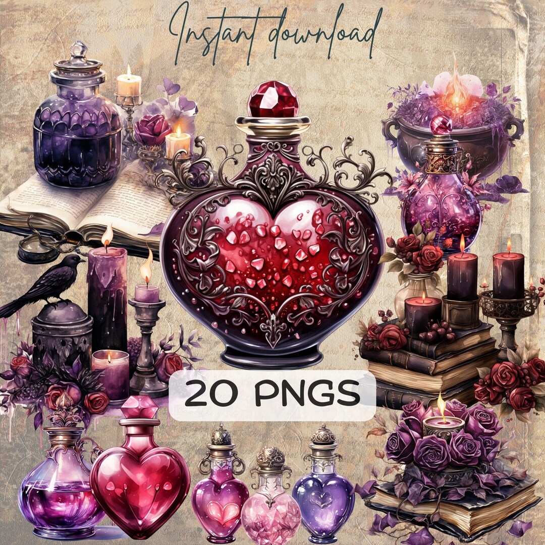 Love Potion Clipart Bundle 20 Pngs, Magic School Supplies, Fantasy ...