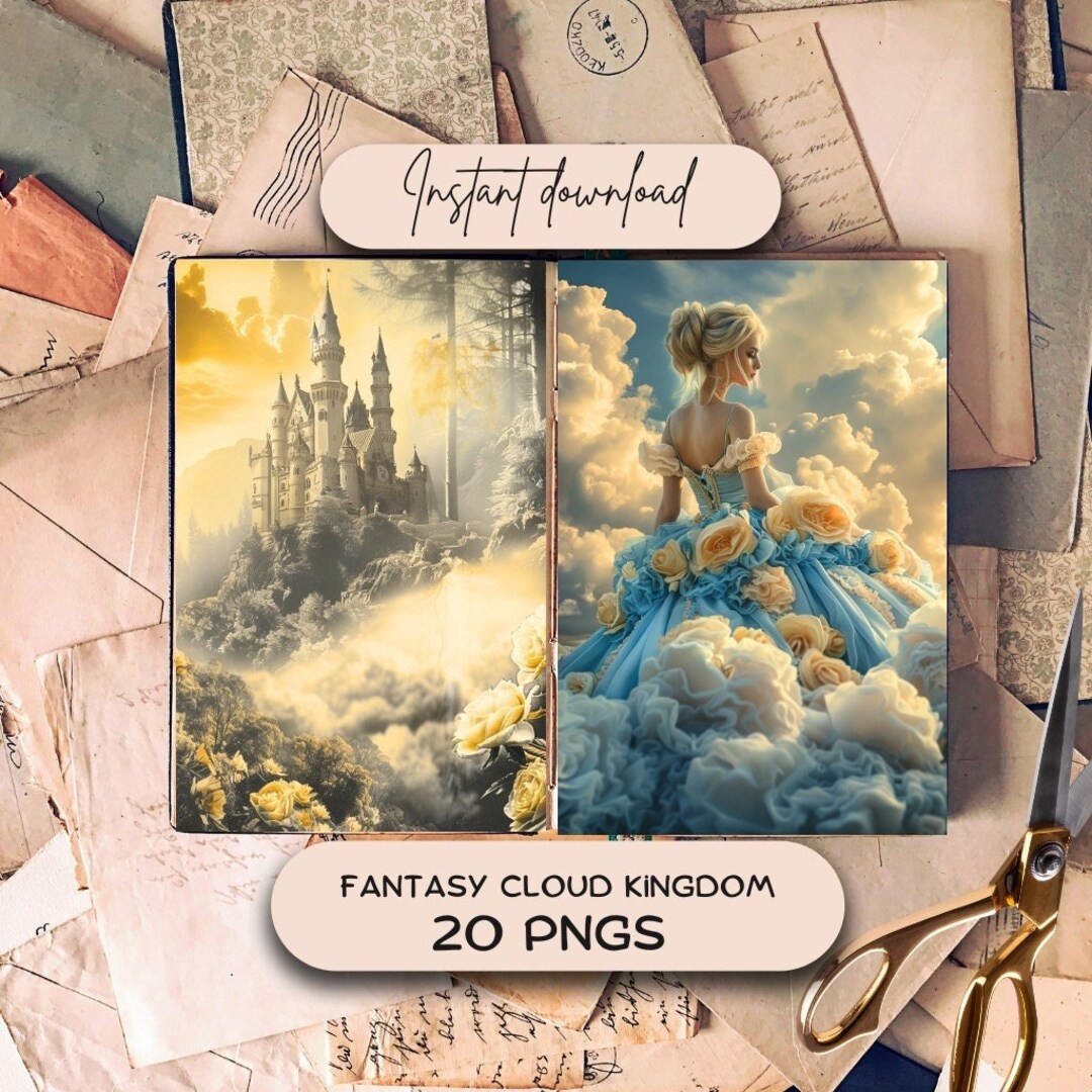 Fantasy Cloud Kingdom Junk Journal Pages (20 PNG), Fairytale ...