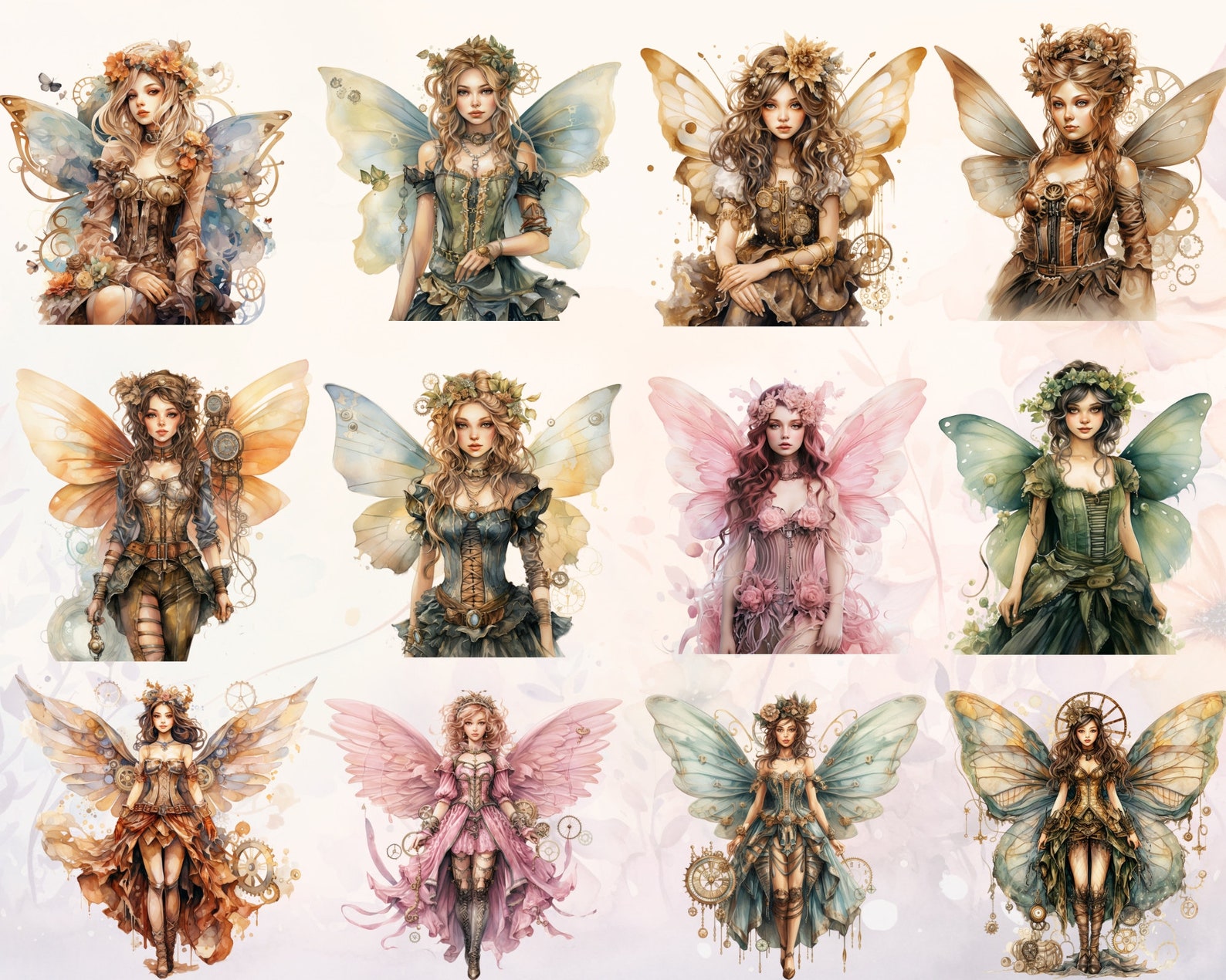 Steampunk Fairy Clipart (53 Pngs), Watercolor Fae Bundle, Fantasy ...
