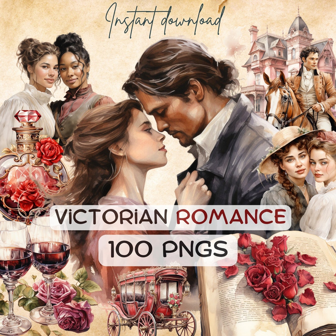 Victorian Romance Clipart Bundle 100 PNG, Vintage V-day Love, Printable ...