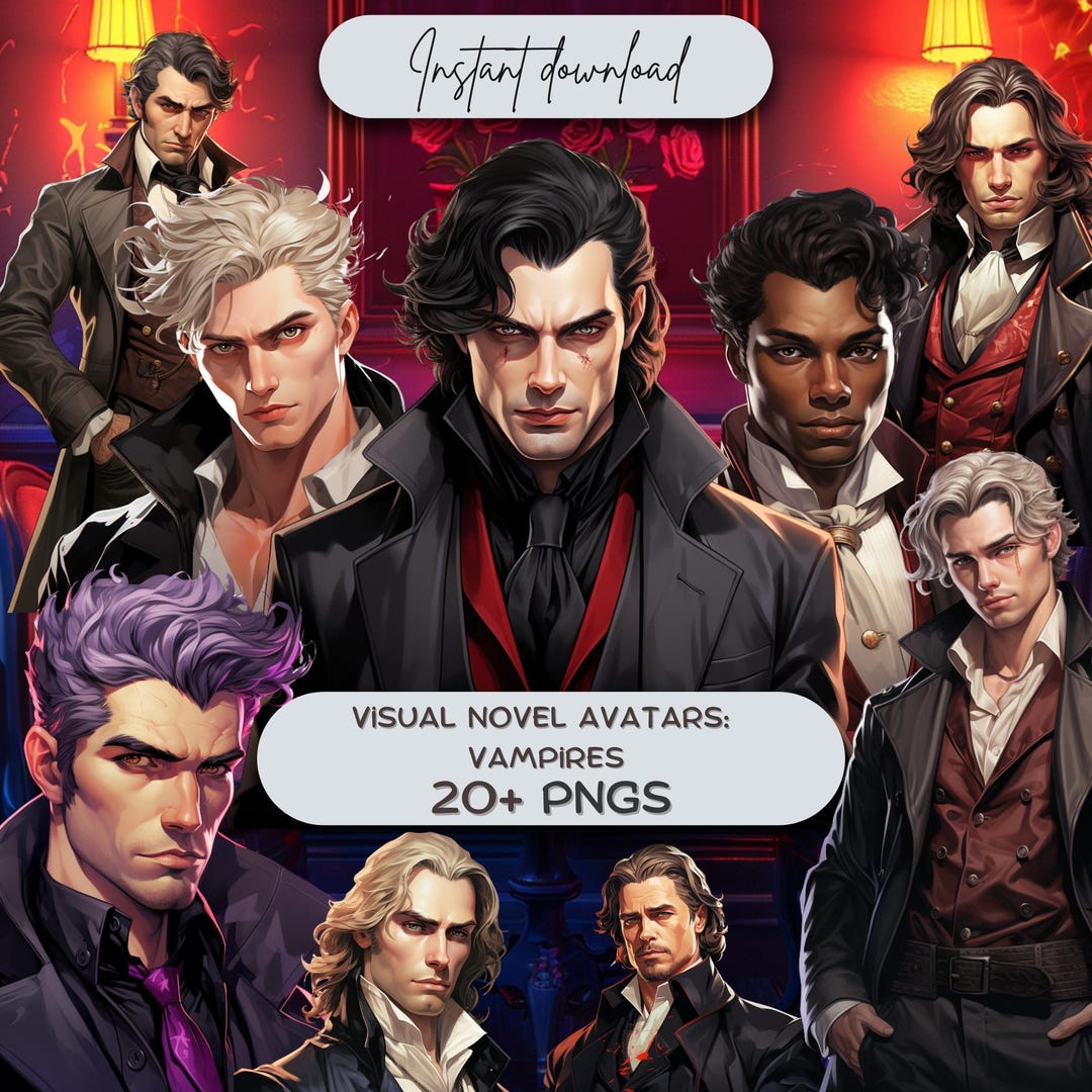 Visual Novel Male Vampires Avatars Bundle (20+ PNG), High-res ...