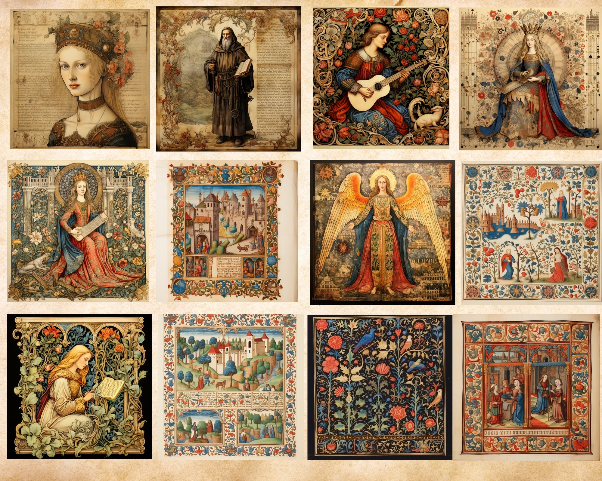 Medieval Illuminated Manuscript Clipart Bundle 30 PNG, Fantasy ...