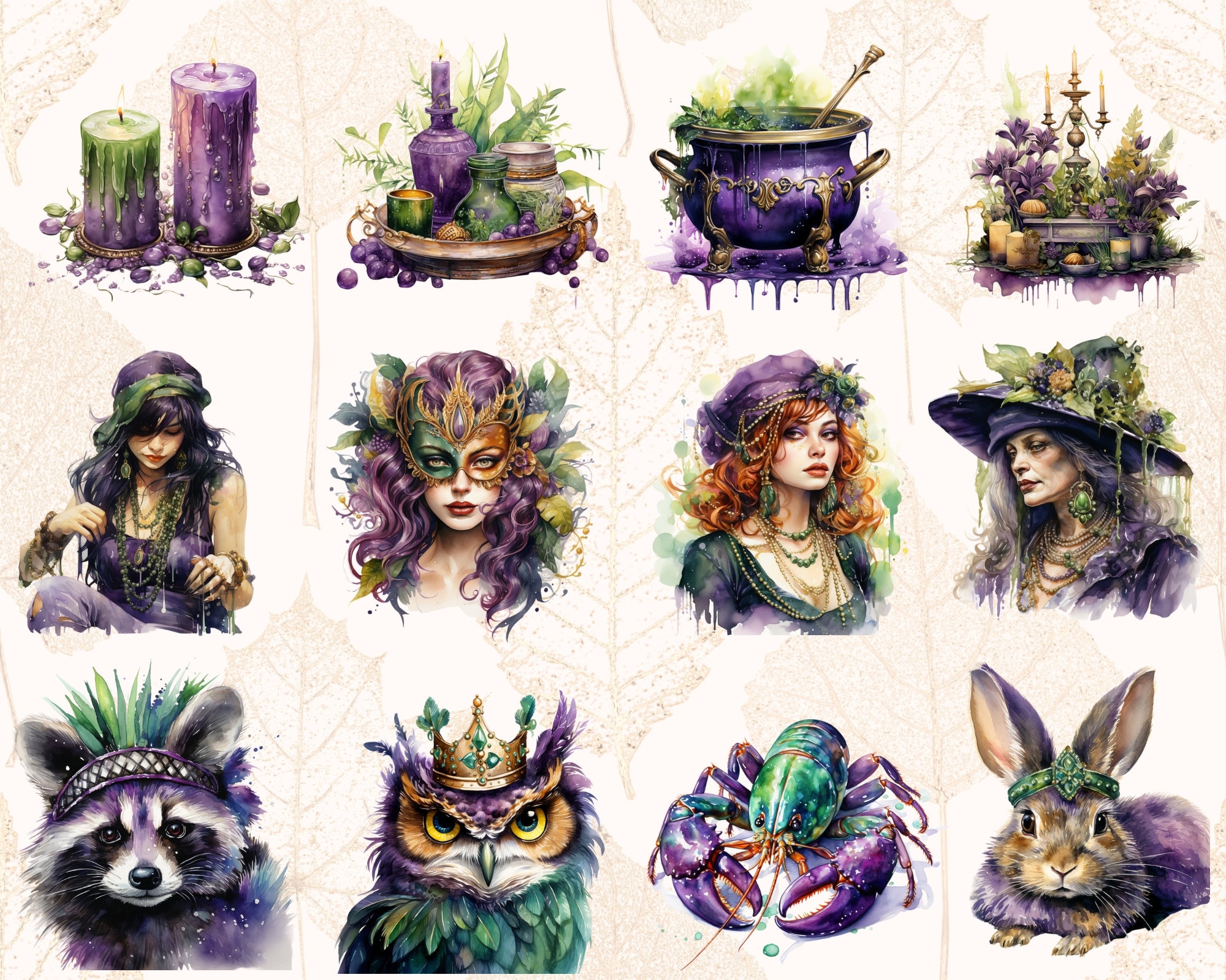NOLA Swamp Witch Clipart Bundle 50 Pngs, Fantasy Carnival Season ...