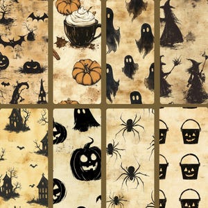 Vintage Halloween Digital Paper/seamless Patterns (11 PNG), Spooky Junk ...
