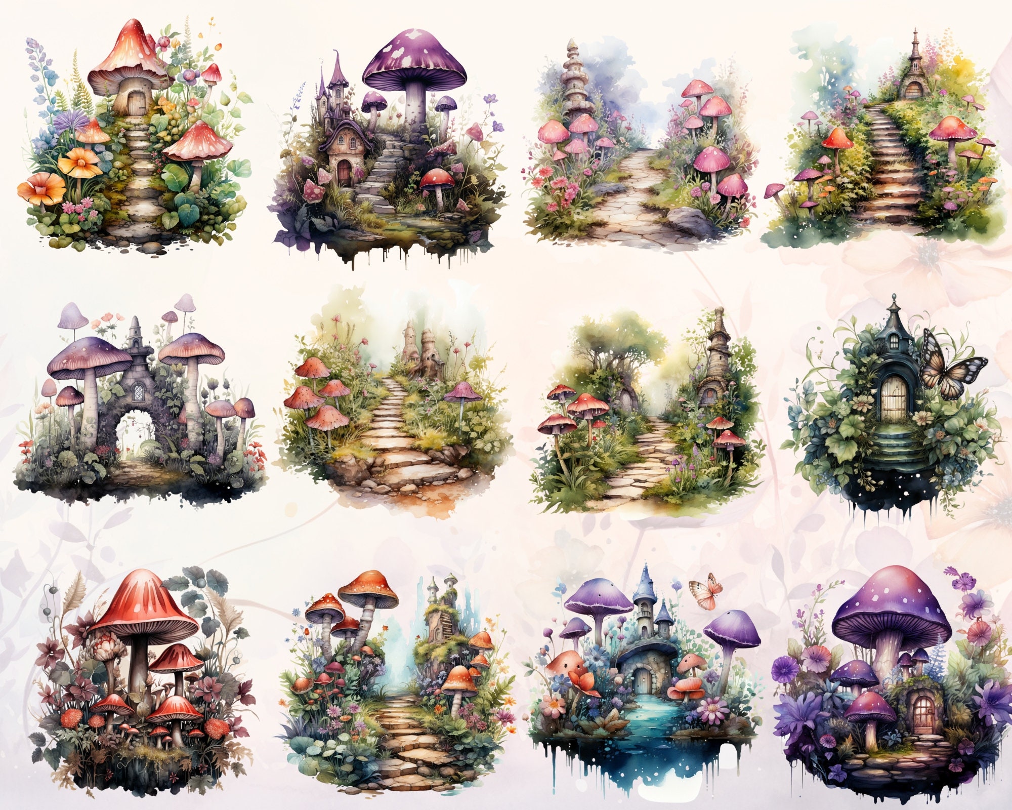 Fairy Gardens Clipart Bundle (50 Pngs), Cottagecore Floral Springtime ...