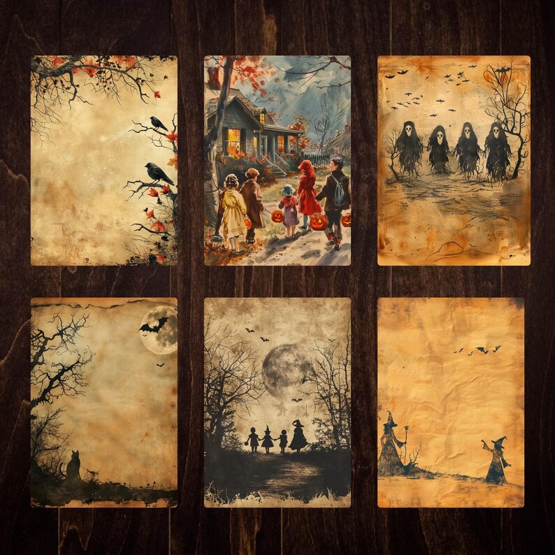All Hallows' Eve Junk Journal Pages (25+ PNG), Witchy Scrapbooking ...