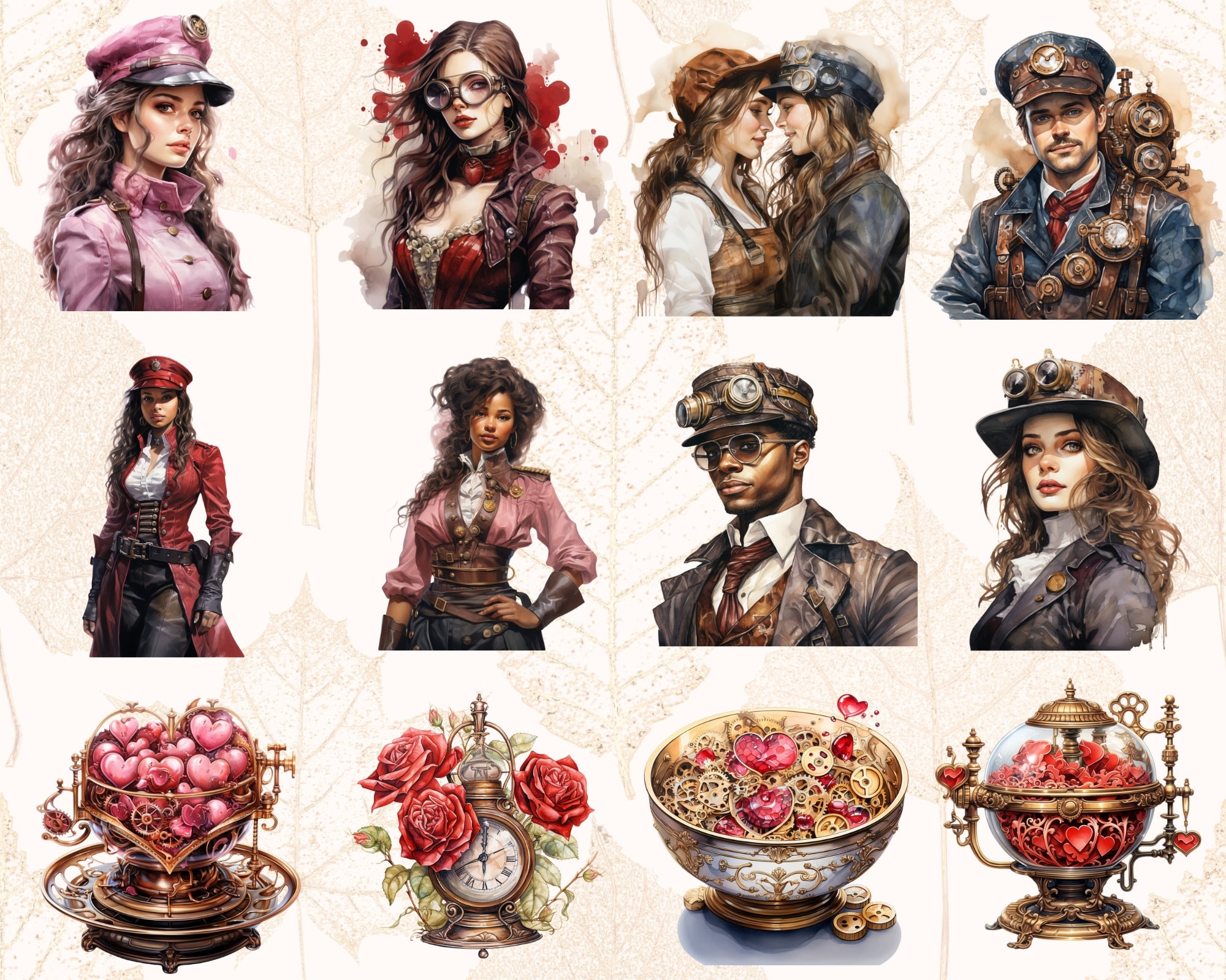 Steampunk: Romance Clipart Bundle (100 PNG), Victorian Love, 1800s Gear ...