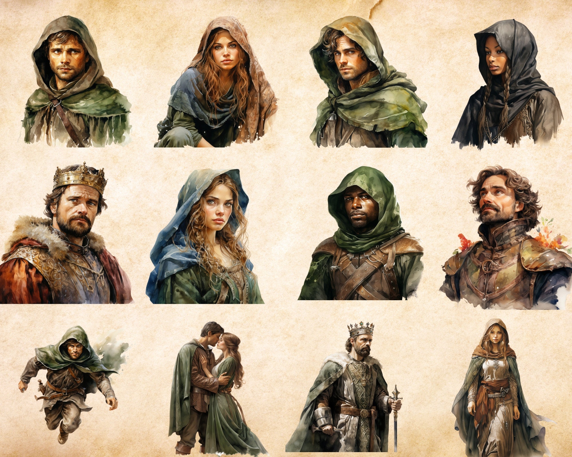 Robin Hood Clipart Bundle 65 PNG, Medieval Fantasy Scrapbooking, Maid ...