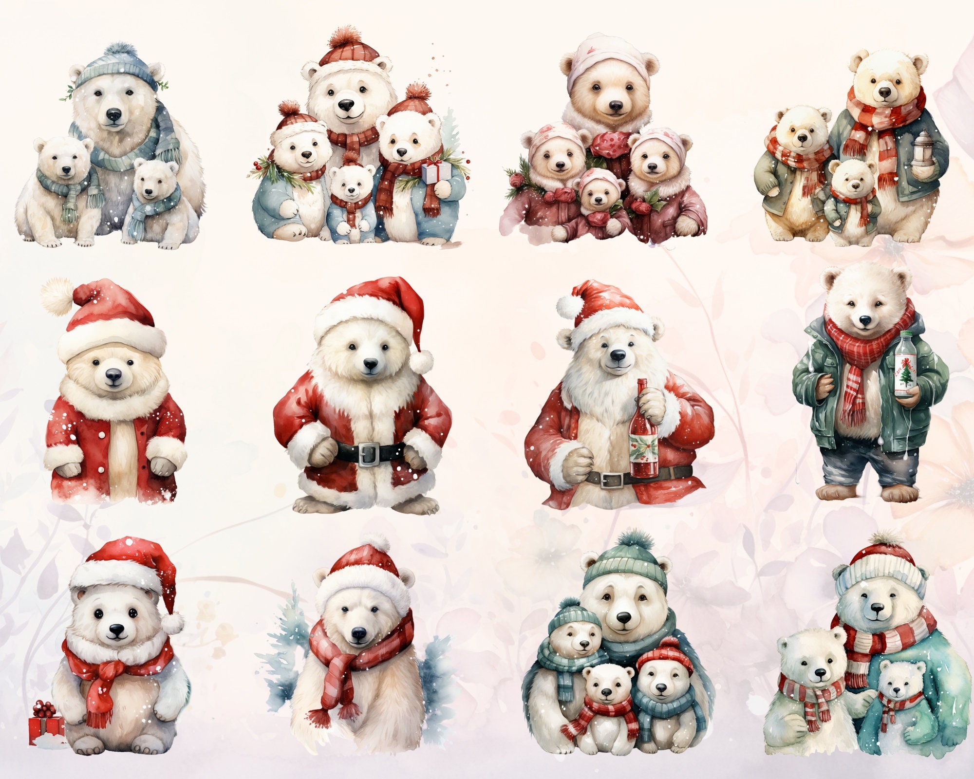 Christmas Wildlife Polar Bear Clipart 25 Pngs Watercolor - Etsy