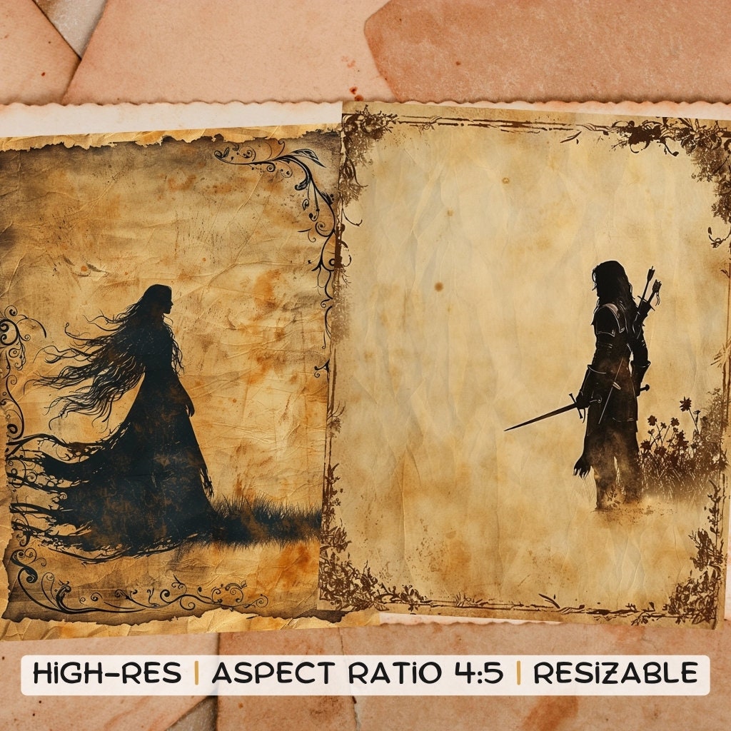 High Fantasy Junk Journal Pages 20 PNG, Elvish Scrapbooking Paper ...