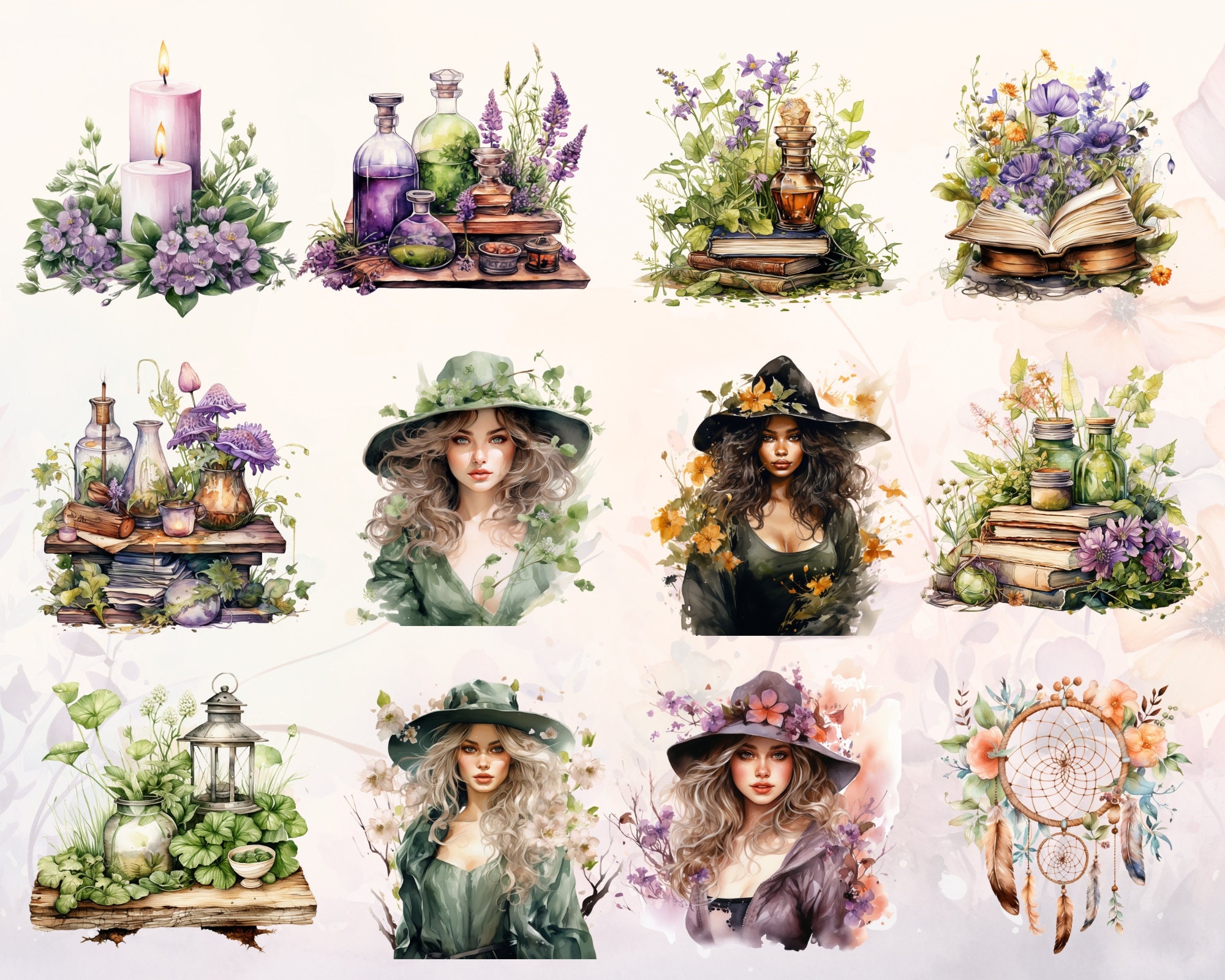 Botanical Magic Clipart (30 PNG), Shabby Chic Fantasy Scrapbooking ...