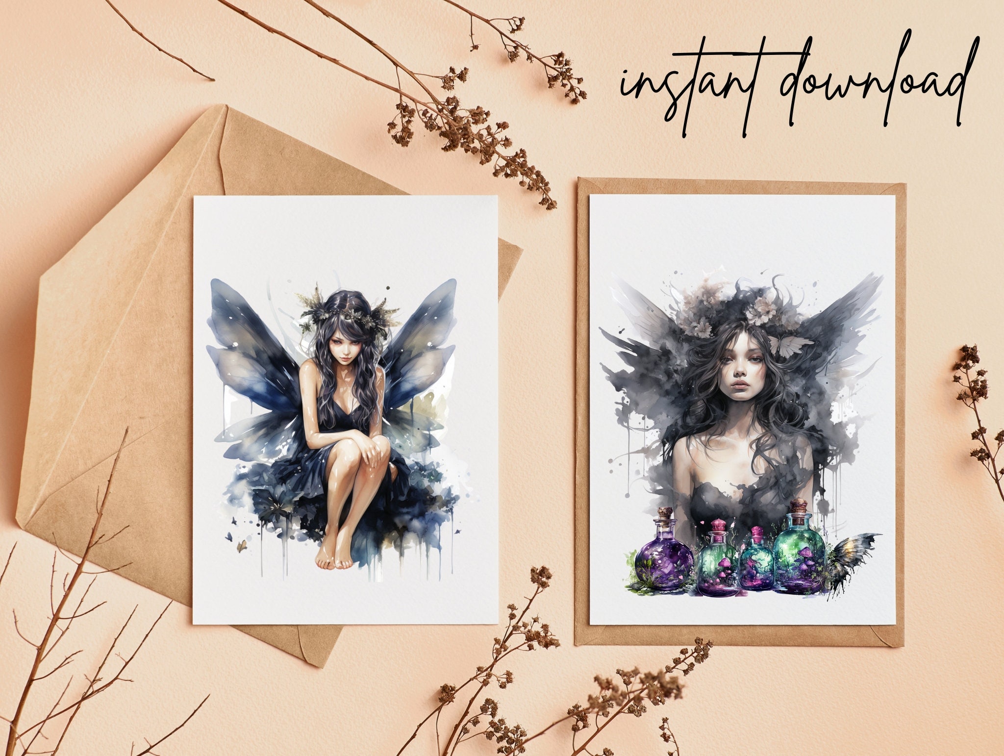 Dark Fairy Clipart 50 Pngs, Dark Fae Printable Fantasy Graphics ...