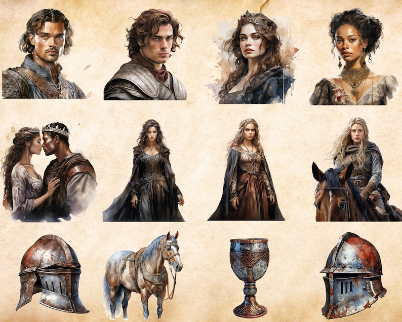 Medieval Royal Kingdom Clipart Bundle 100 PNG, Fantasy Romance ...