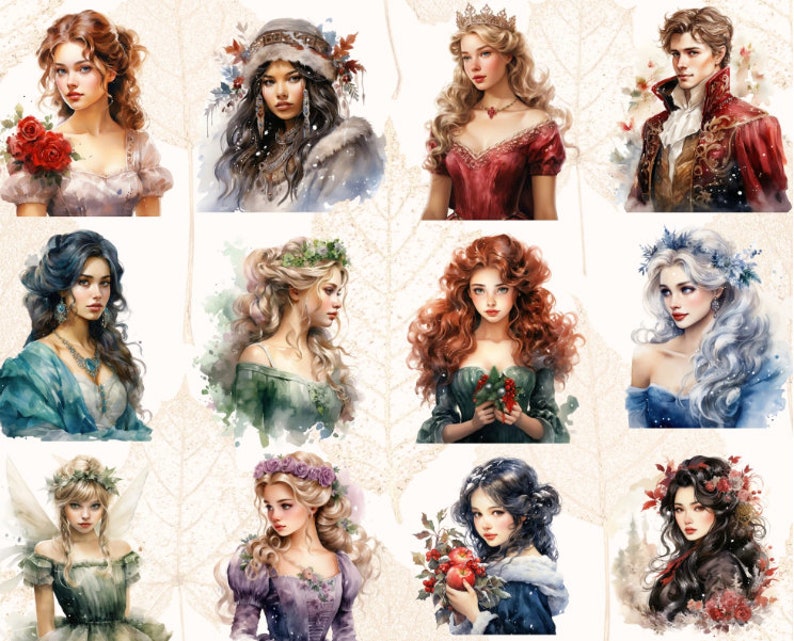 Victorian Fairytale Clipart Mega Bundle (300 PNG), Watercolor Fantasy ...