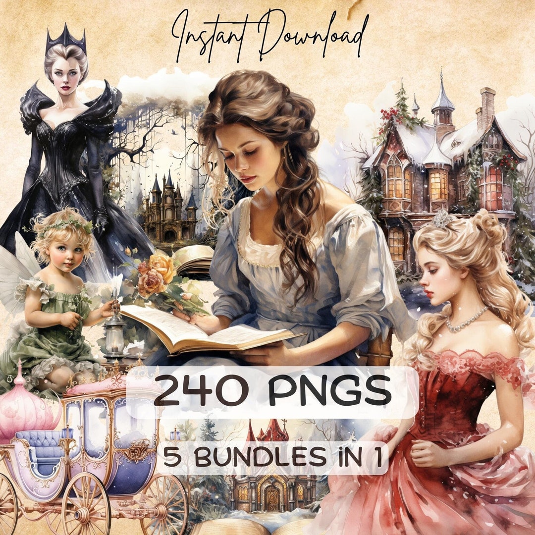Victorian Fairytale Clipart Mega Bundle 240 PNG, Watercolor Fantasy ...
