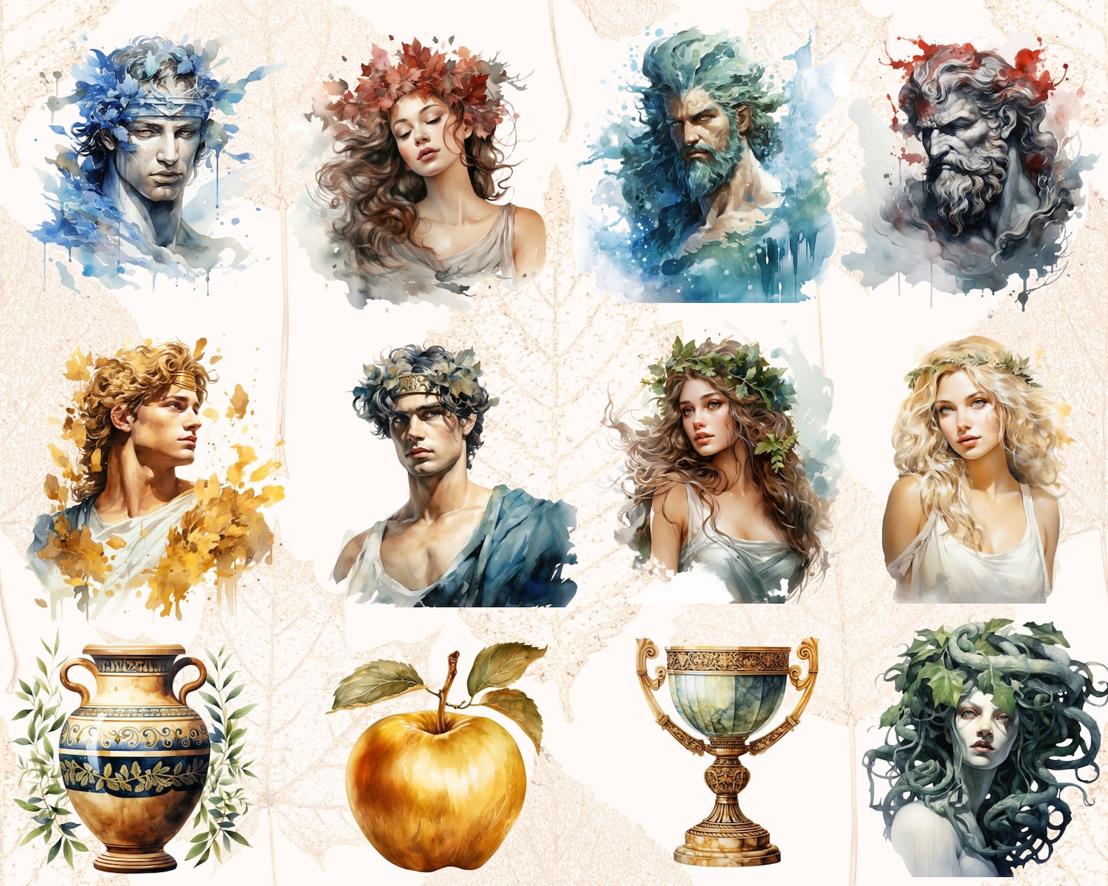 Greek Mythology Clipart Bundle 100 PNG, Gods Goddesses and Heroes ...