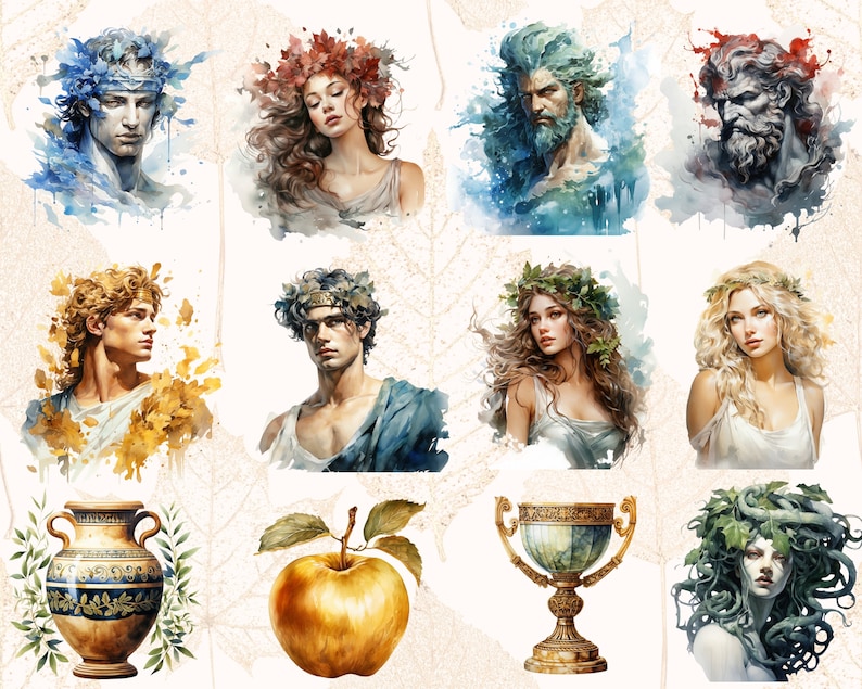 Greek Mythology Clipart Bundle 100 PNG, Gods Goddesses and Heroes ...