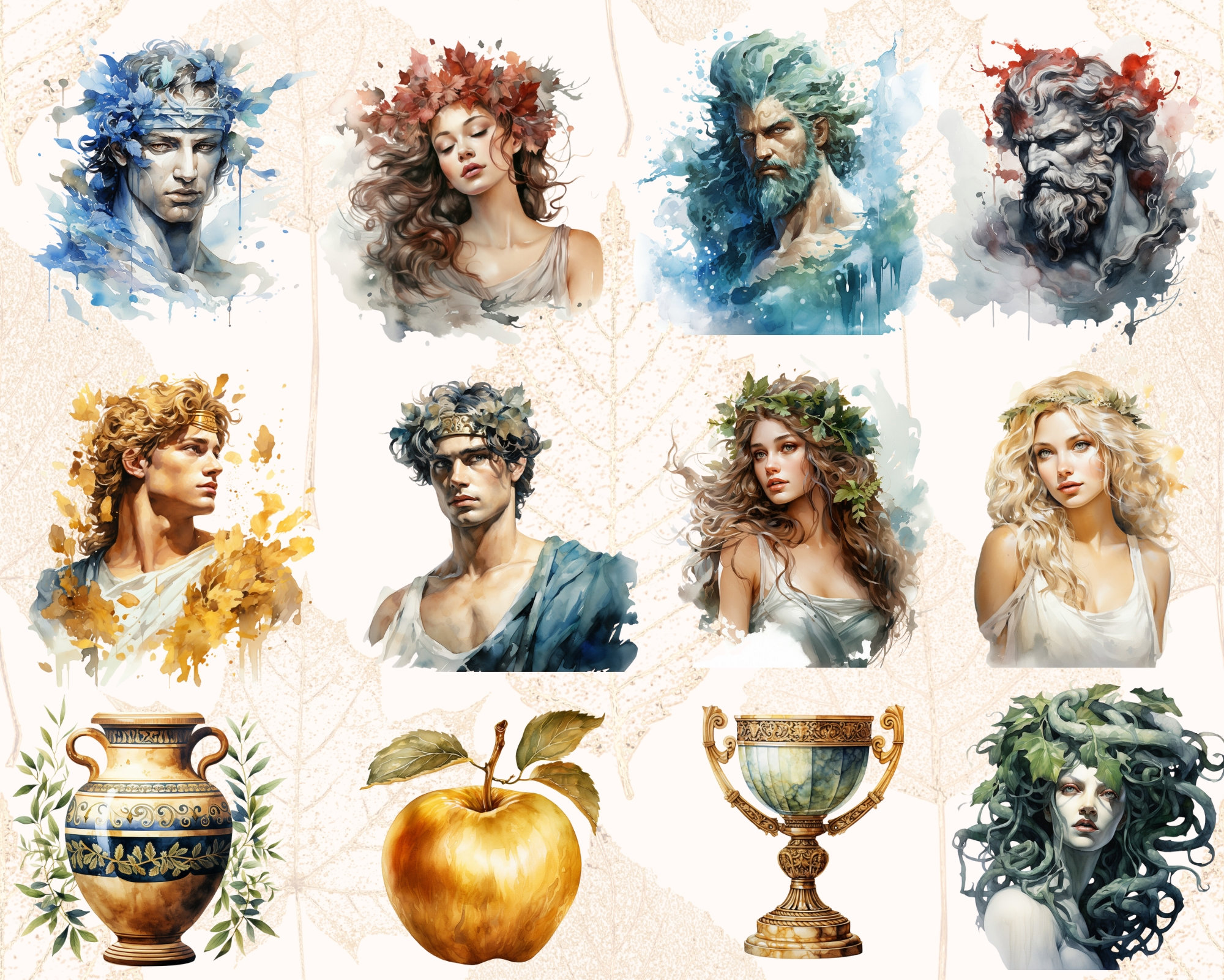 Greek Mythology Clipart Bundle (100 PNG), Gods Goddesses and Heroes ...