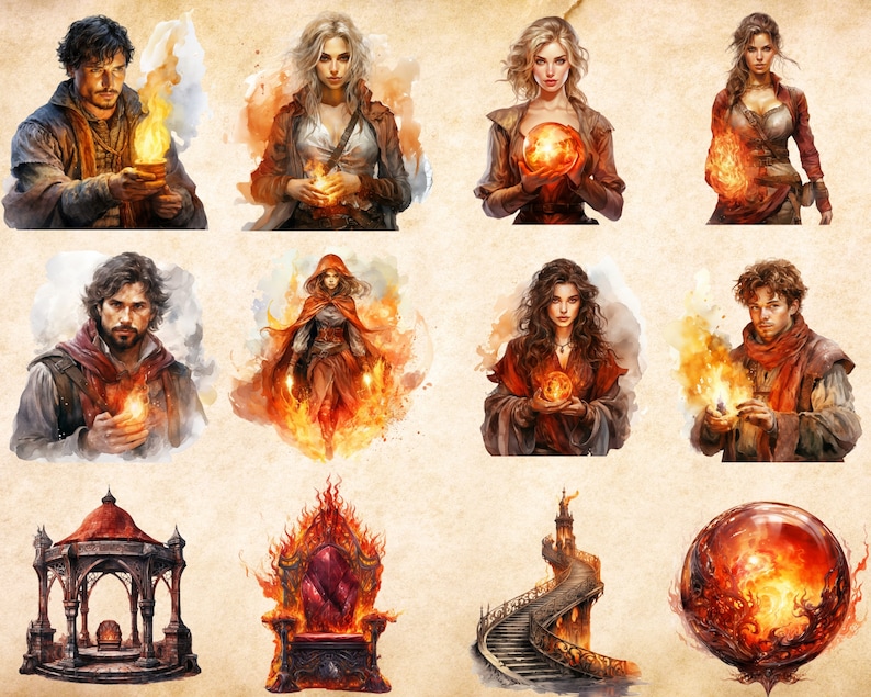 Elemental Magic: Fire & Pyromancy Clipart (50 Pngs), Fantasy Magic ...