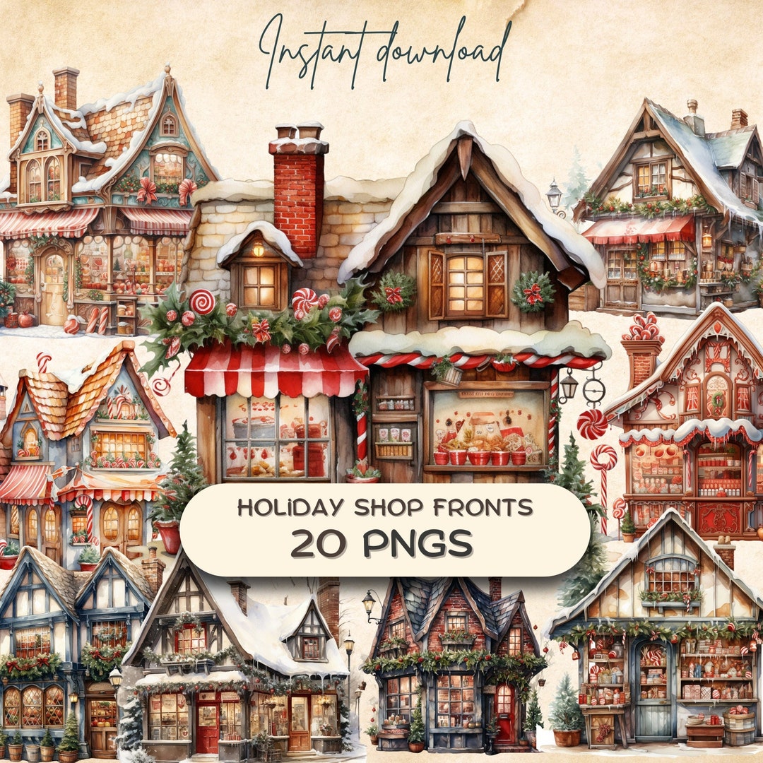 Christmas Village Shop Fronts (20 Pngs), Holiday Season Clipart, Mini ...