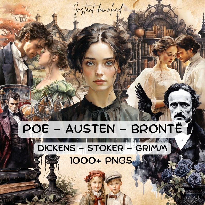 1000 Victorian Gothic Romance MEGA Clipart Bundle: Jane Eyre, Wuthering ...