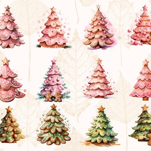 Gingerbread Christmas Tree Clipart Bundle (50 PNG), Watercolor Holiday ...