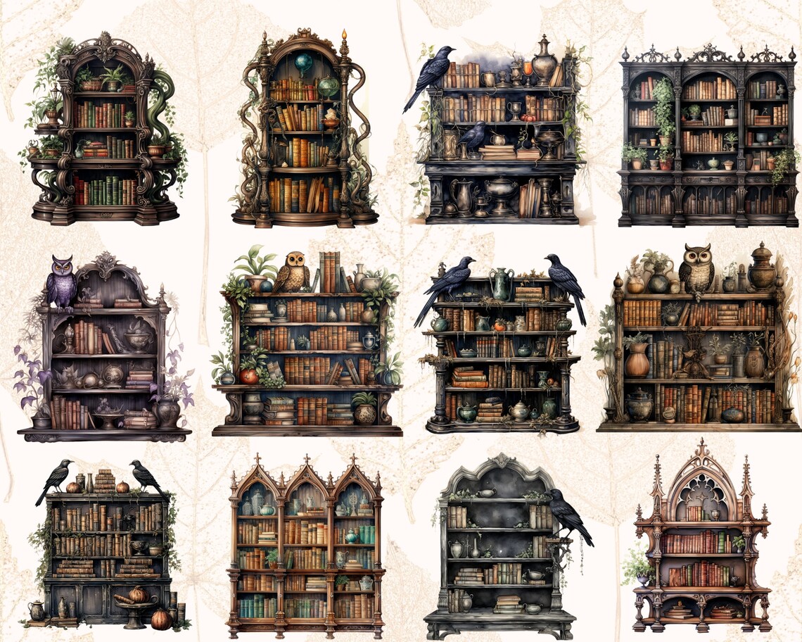 Bewitching Bookshelves Dark Academia Clipart (50 PNG), Victorian Junk ...