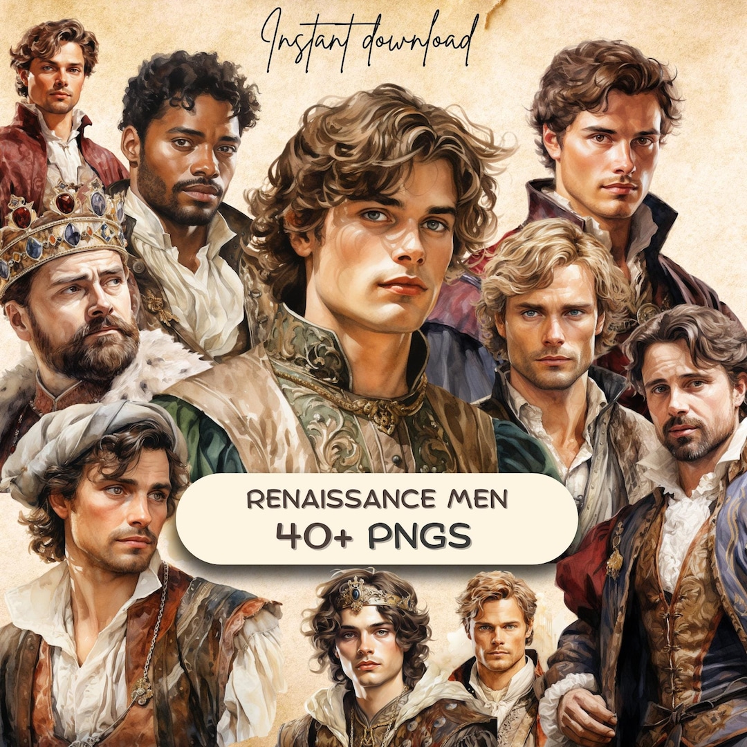 Renaissance Men Clipart Bundle (40+ PNG), Fantasy Romance Scrapbooking, Book Binding Graphics ...
