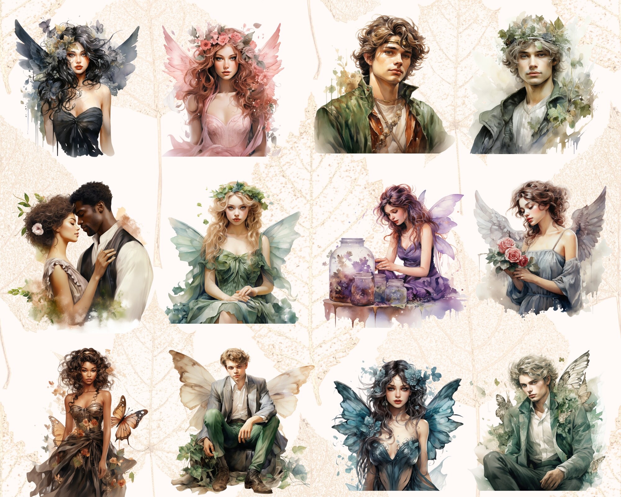 Fairy Romance Clipart Bundle 40 PNG, Fantasy Magic Fae Couples in Love ...