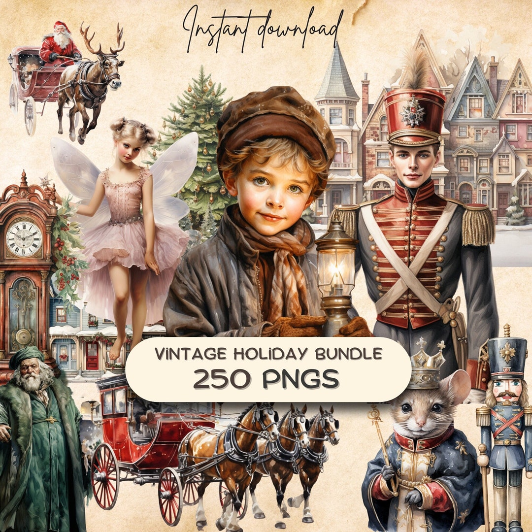Vintage Christmas Clipart Bundle (250 PNG): Nutcracker, A Christmas ...
