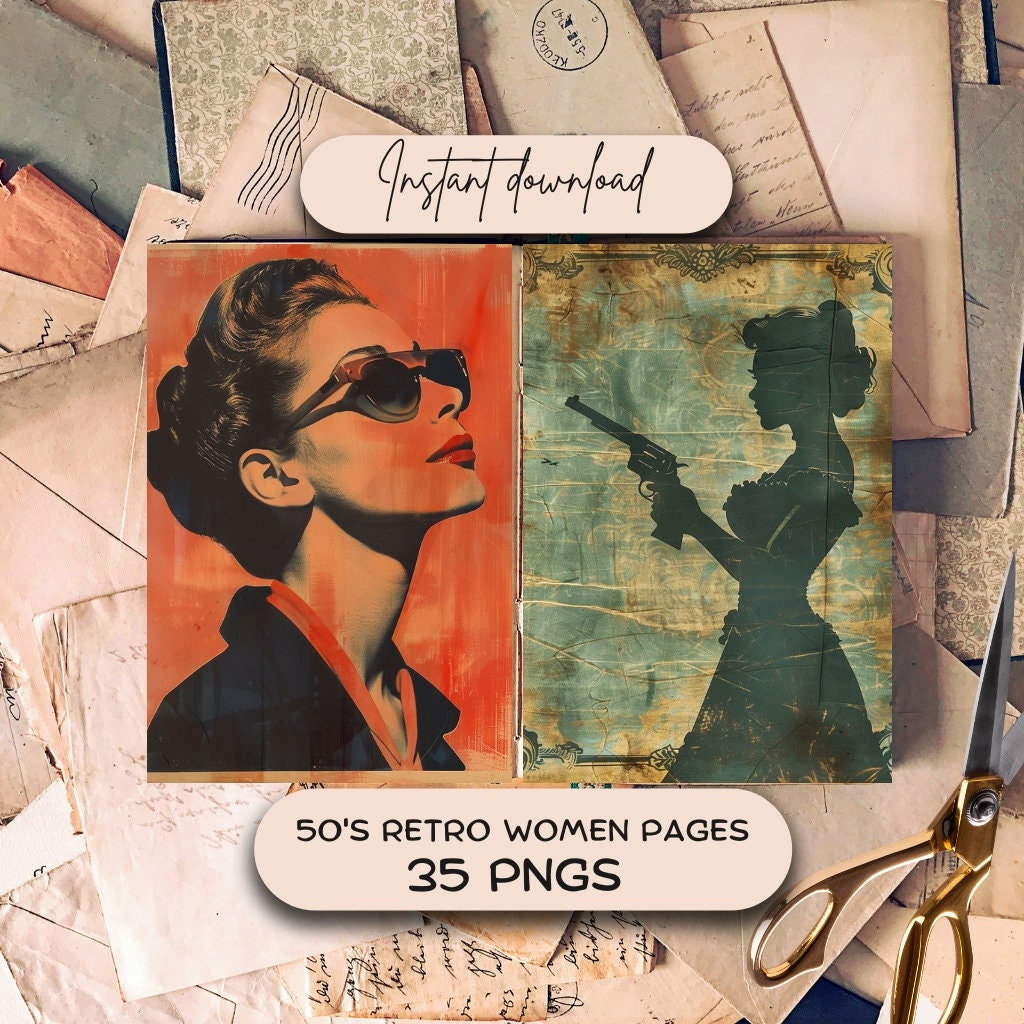 Retro 50s Women Junk Journal Pages 35 PNG, Vintage Housewives ...