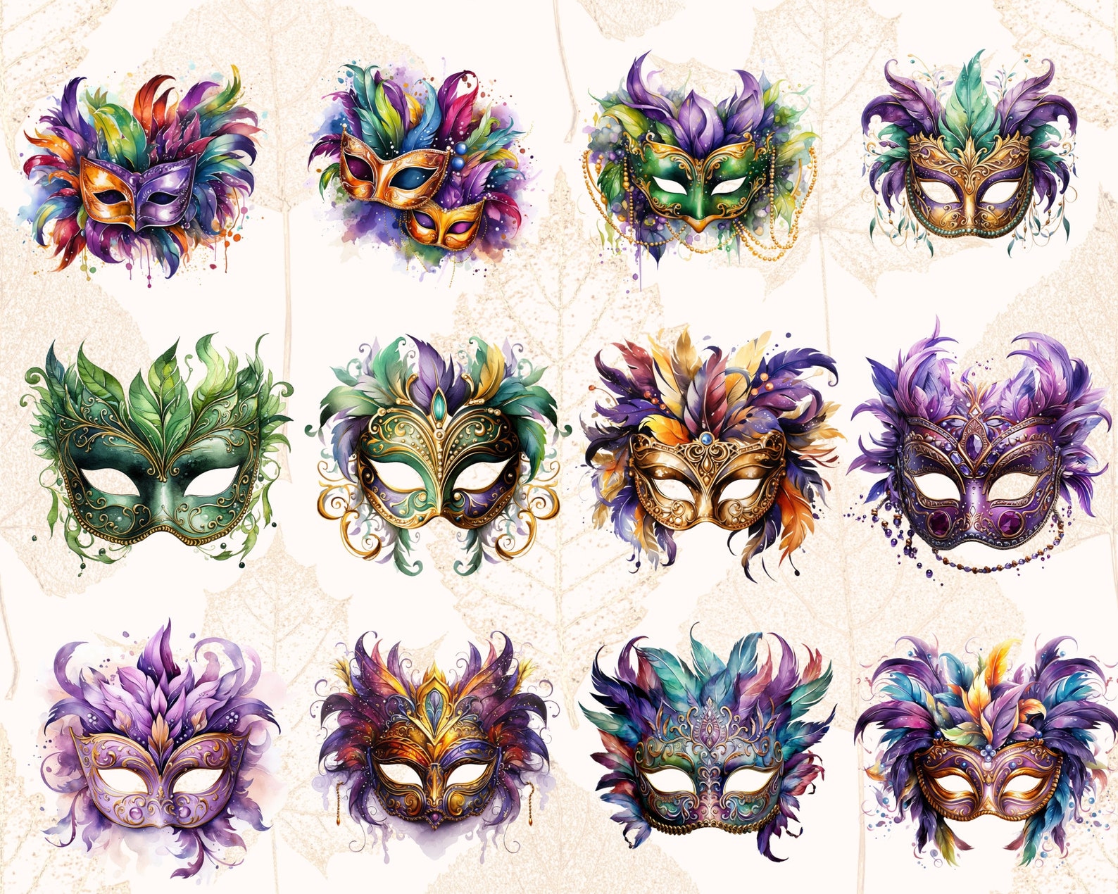 Mardi Gras Masks Clipart Bundle (30 Pngs), New Orleans Carnival Season ...