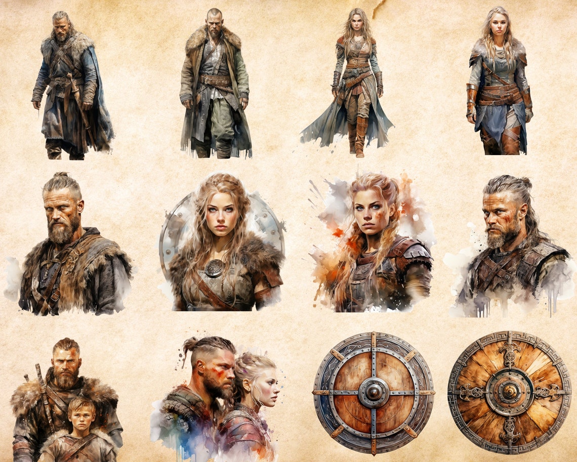 Nordic Vikings Clipart Bundle (70 PNG), Shield Maiden, Norse Mythology ...
