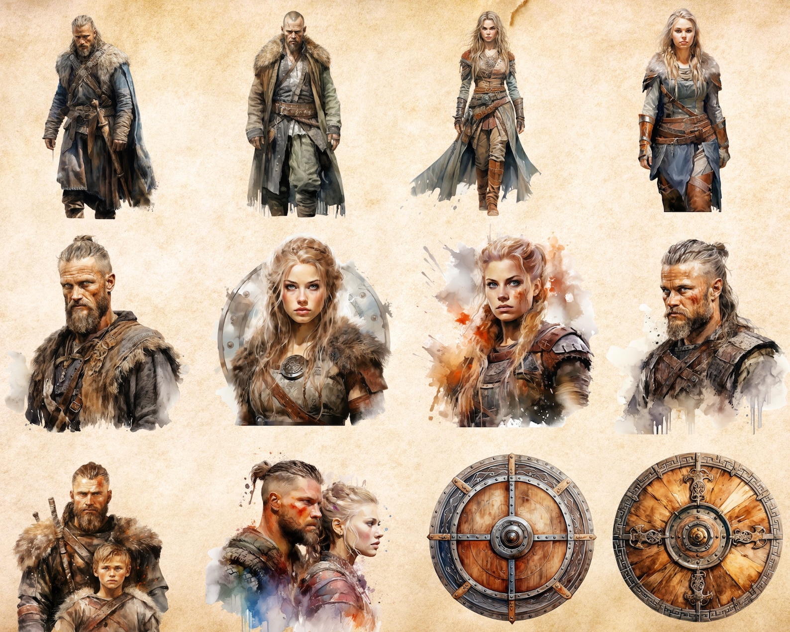 Nordic Vikings Clipart Bundle 70 PNG, Shield Maiden, Norse Mythology ...