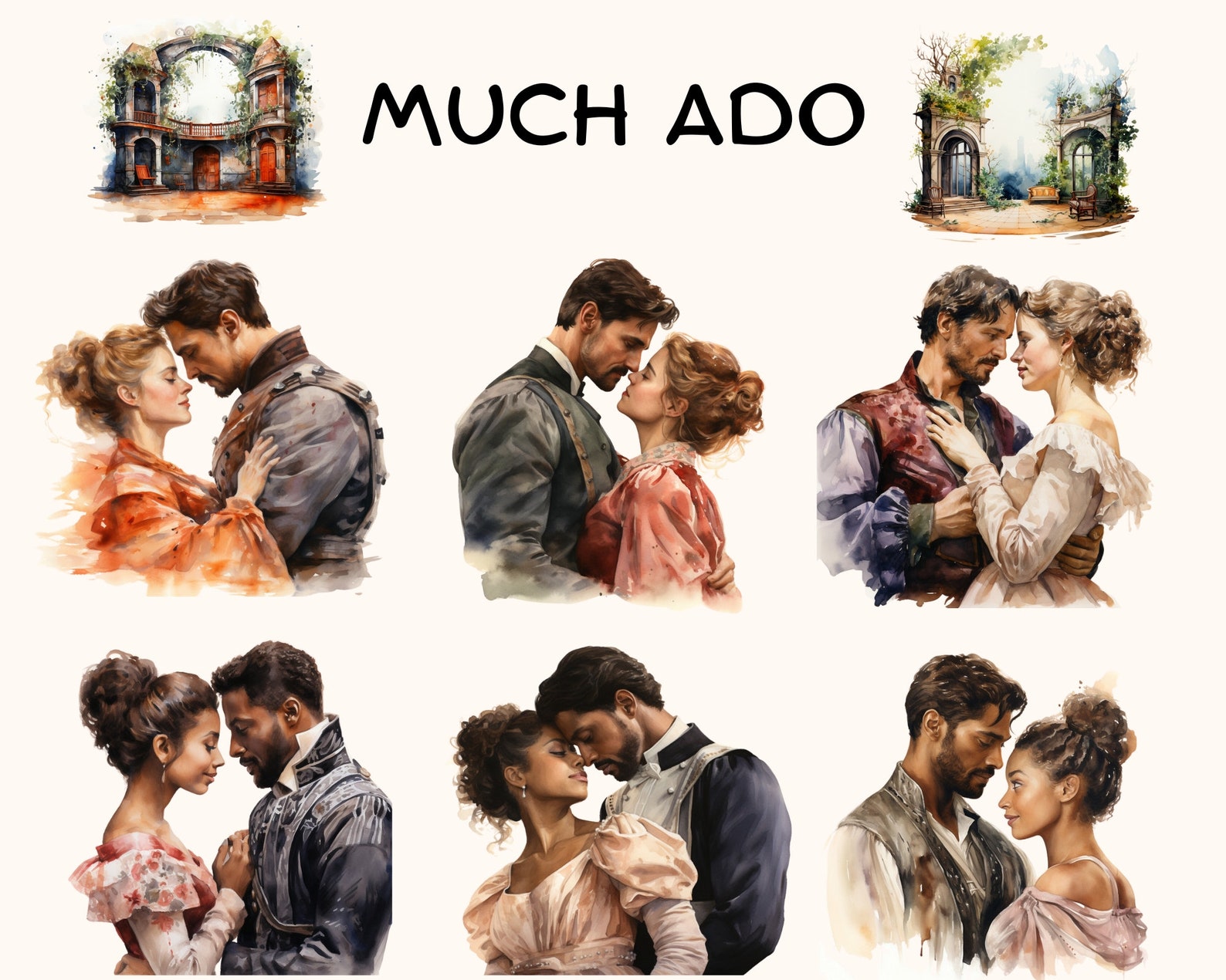 Shakespearian Couples Clipart Bundle (70 PNG), Romeo and Juliette ...