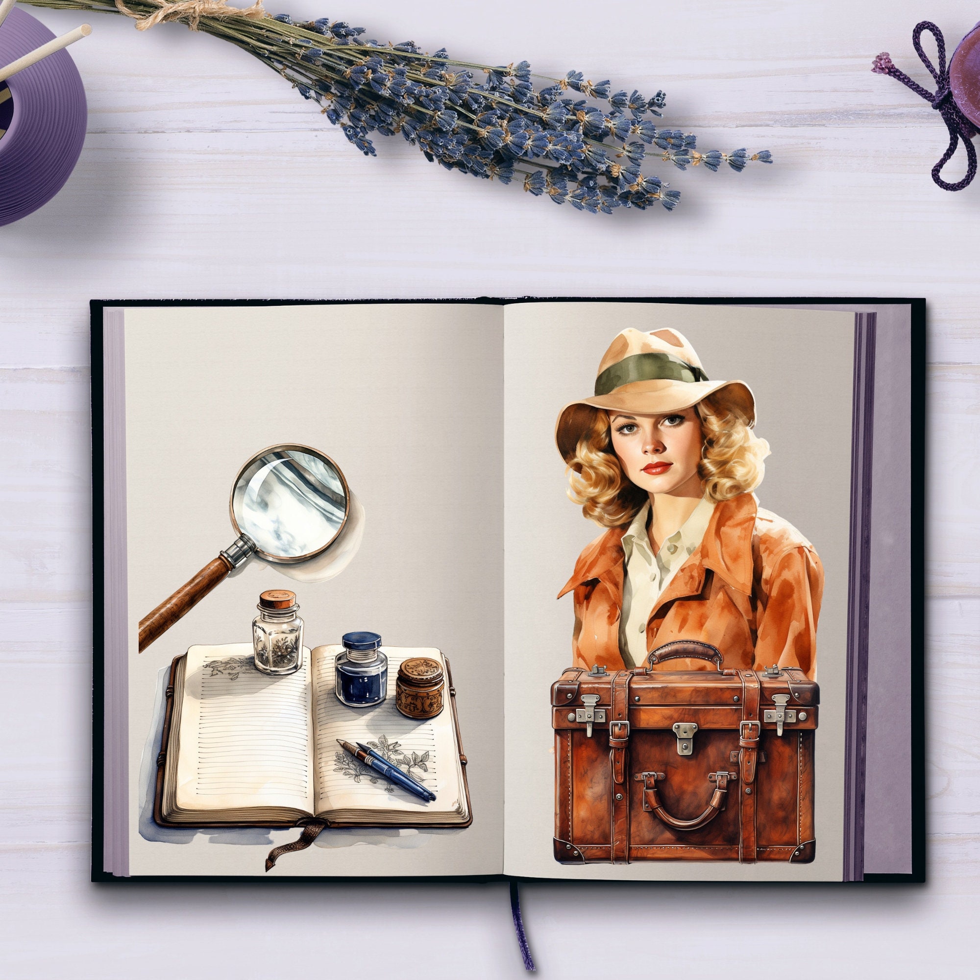 Vintage Female Detective Clipart 40 PNG, Retro 30s Noir Bundle ...