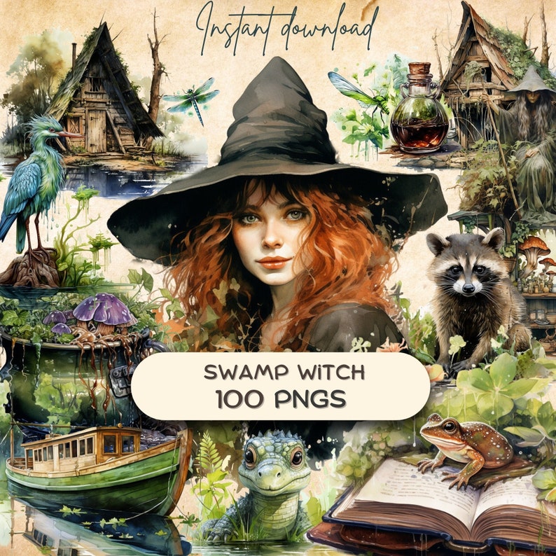 Swamp Witch Clipart (100 PNG), Shabby Chic Fantasy Scrapbooking, Nature ...