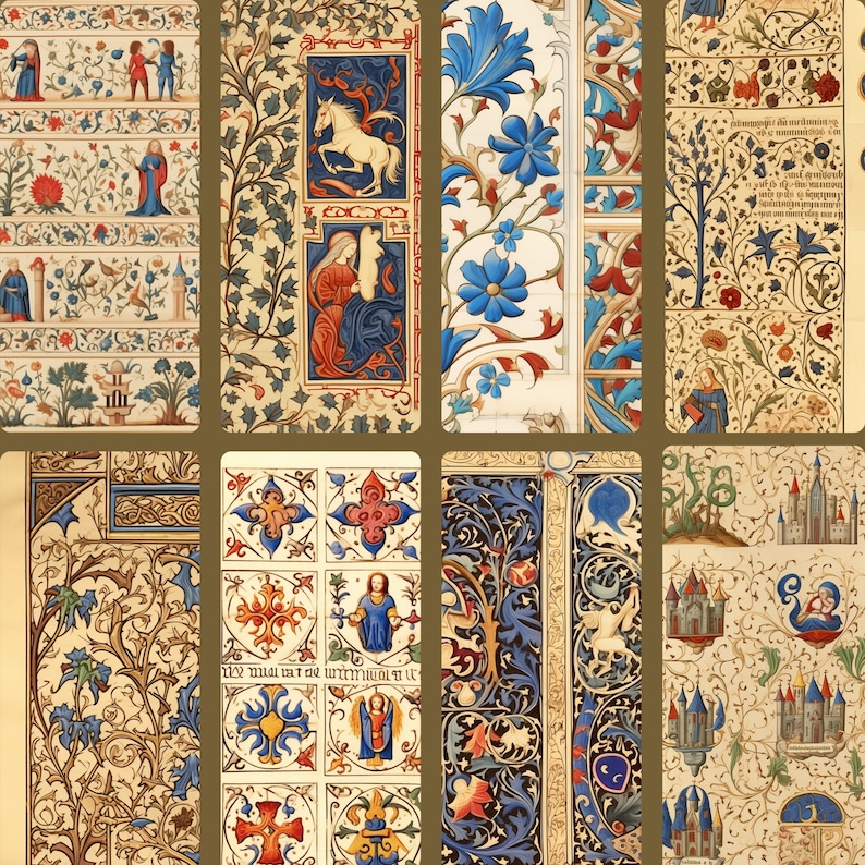 Illuminated Manuscript Digital Paper/seamless Patterns (25 PNG ...