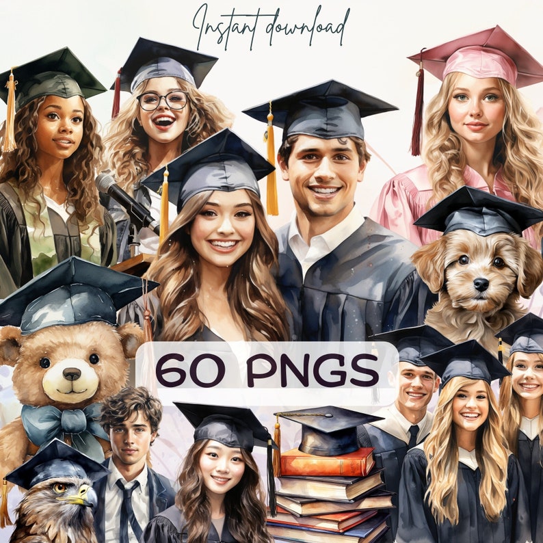 Graduation Clipart 60 PNG, School Year Junk Journal, Dark Academia ...