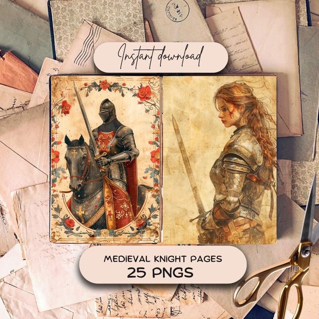 Medieval Knights Junk Journal Pages (25 PNG), Fantasy Scrapbooking ...