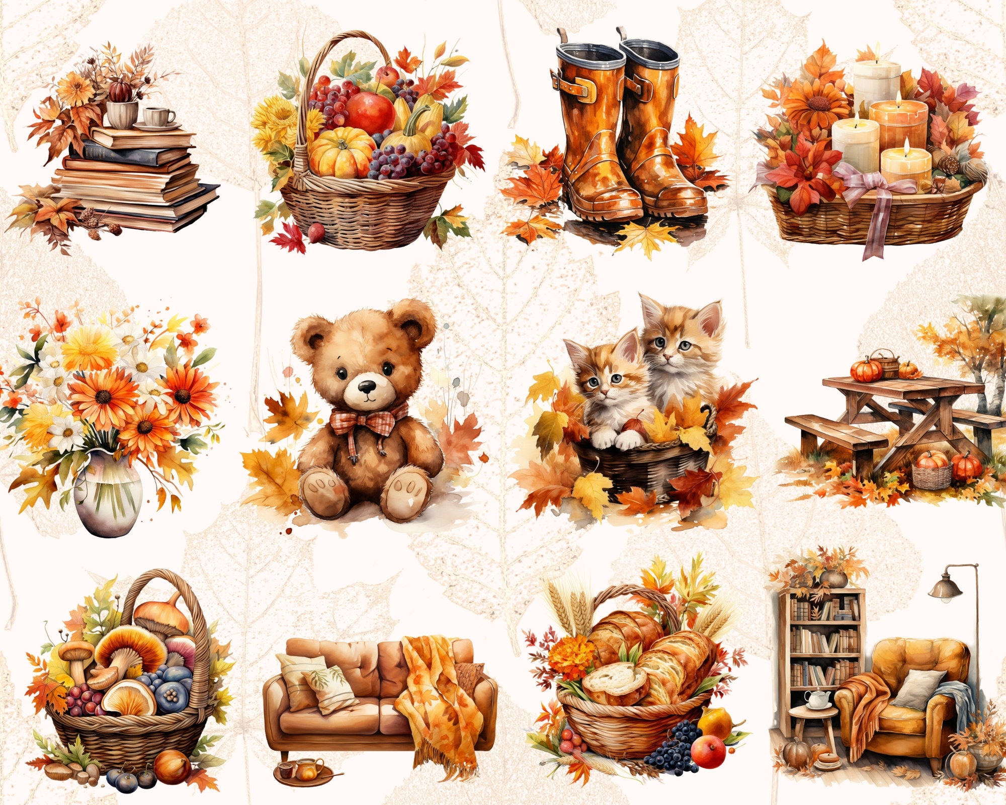 Cozy Autumn Clipart Mega Bundle 200 PNG, Fall Fantasy Graphics, Junk ...