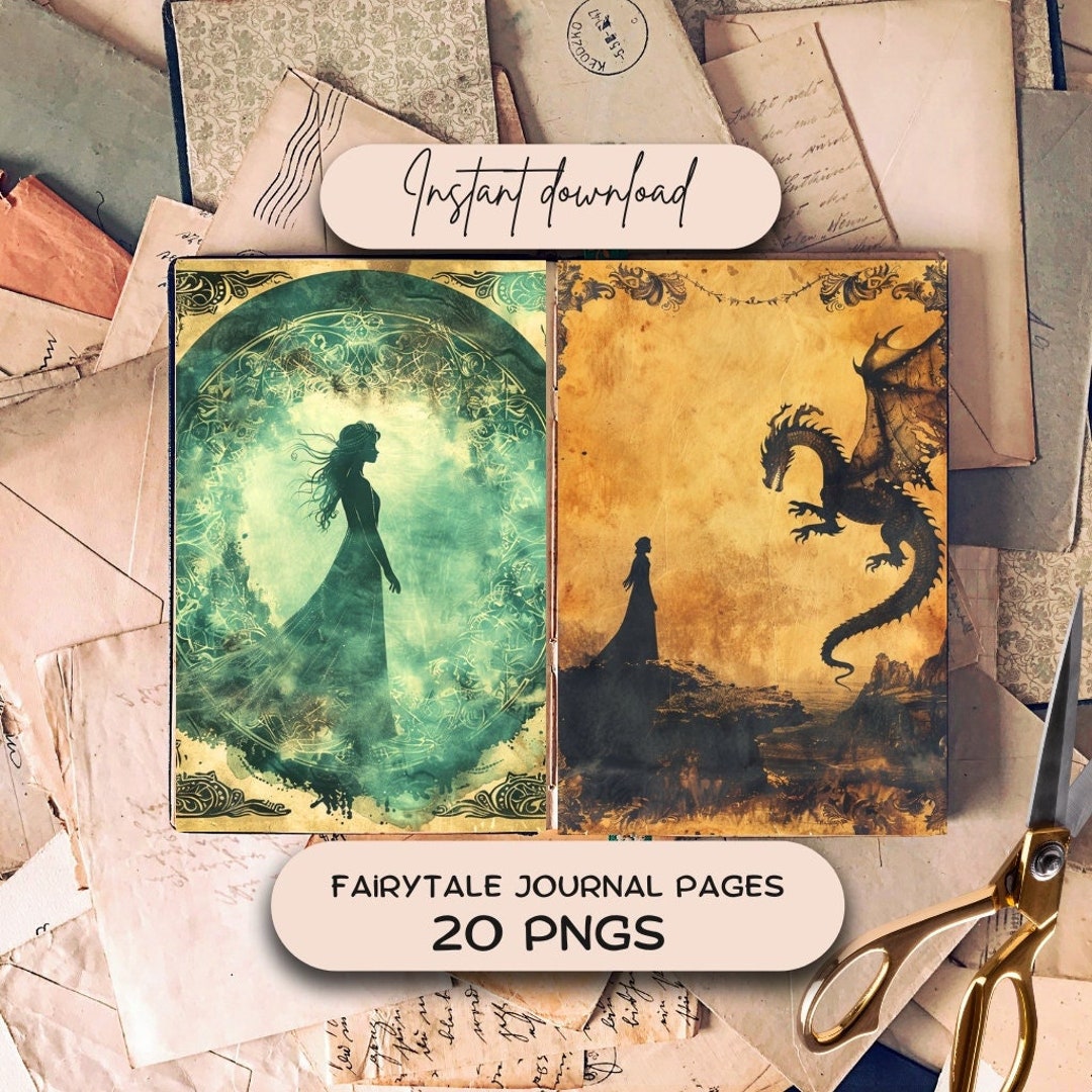 Fairytale Junk Journal Pages (20 PNG), Fae Scrapbooking Paper, Bookish ...