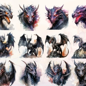 Fantasy Dragon Clipart MEGA Bundle (130 Pngs) - Watercolor Bookish ...