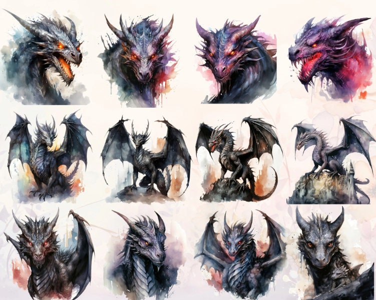 Fantasy Dragon Clipart MEGA Bundle (130 Pngs) - Watercolor Bookish ...