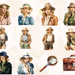 Vintage Female Detective Clipart (40 PNG), Retro 30s Noir Bundle ...