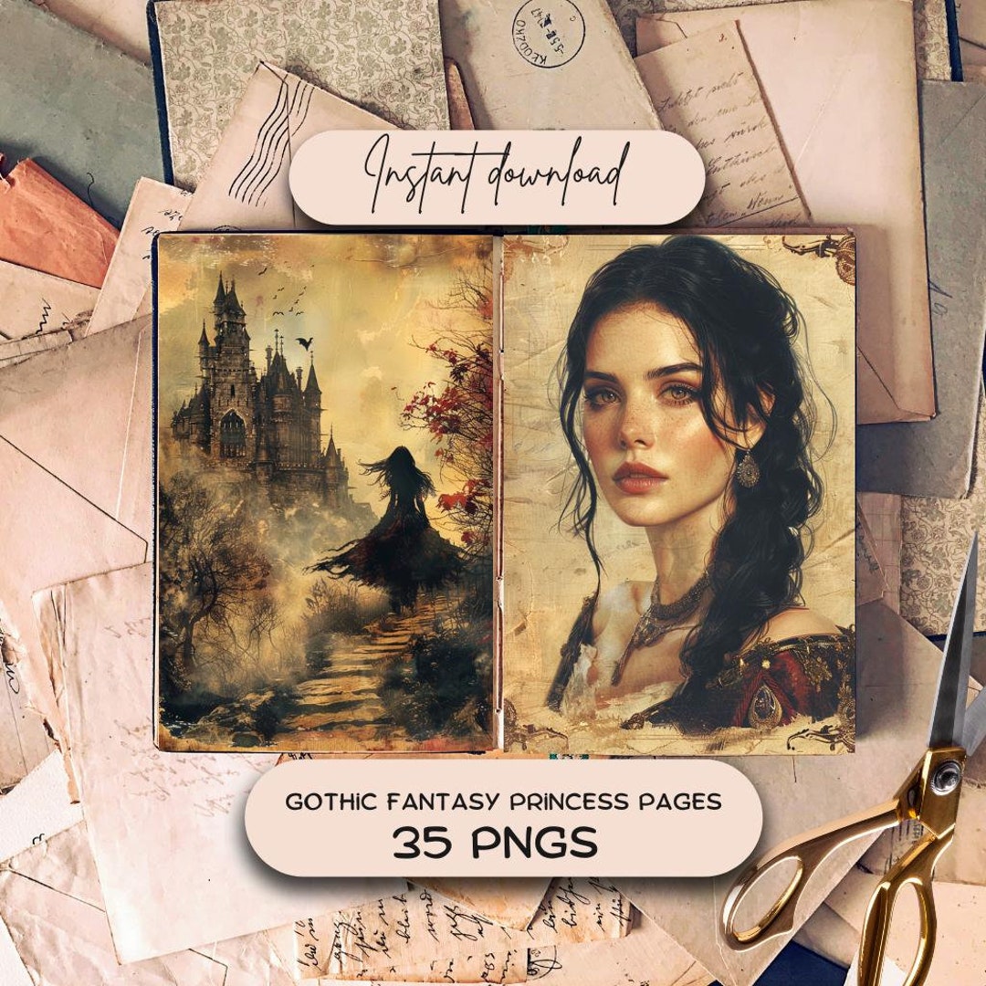 Gothic Princess Junk Journal Pages (35 PNG), Dark Fantasy Scrapbooking ...