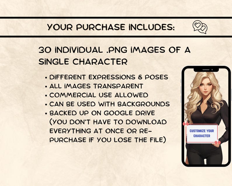 Visual Novel Female Avatar Set (30 PNG), Single High-res Character With ...