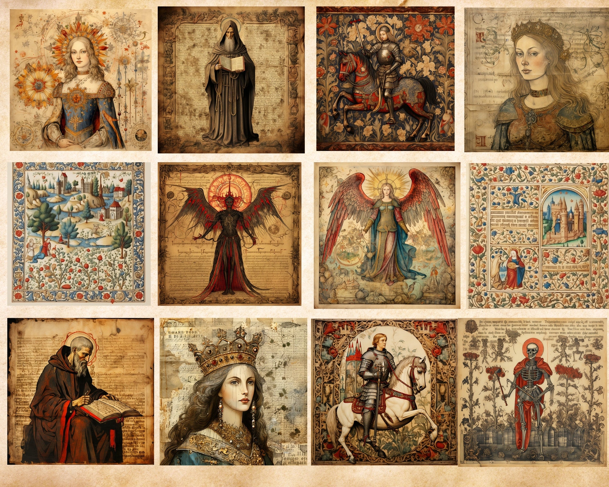 Medieval Illuminated Manuscript Clipart Bundle (30 PNG), Fantasy ...