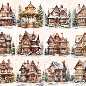 Cozy Winter Homes Clipart (20 Pngs), Holiday Season, Mini Christmas ...